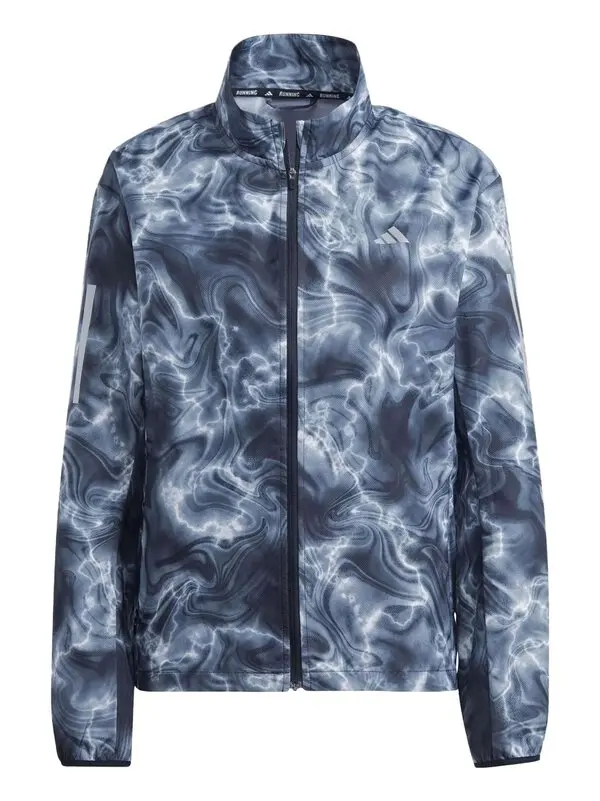 Adidas Own The Run Allover Print Hooded Running Windbreaker Jacket - Blue/white