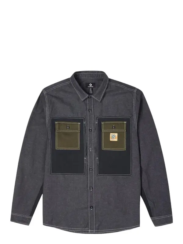 CONVERSE Flowers Small Logo Retro Splicing Contrasting Colors Woven Shirt Jacket Dark - Black