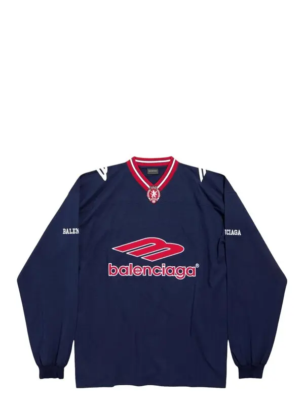Balenciaga 3b Football Long Sleeve V-neck T-shirt 'dark Navy Red - Dark Navy/red