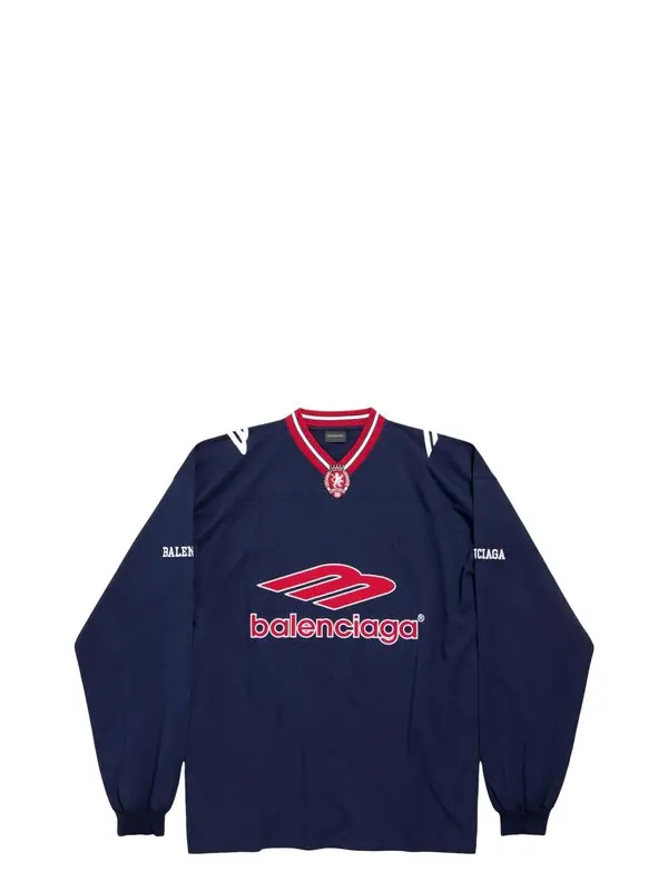 Balenciaga Long Sleeve V-neck T-shirt - Dark Navy/red