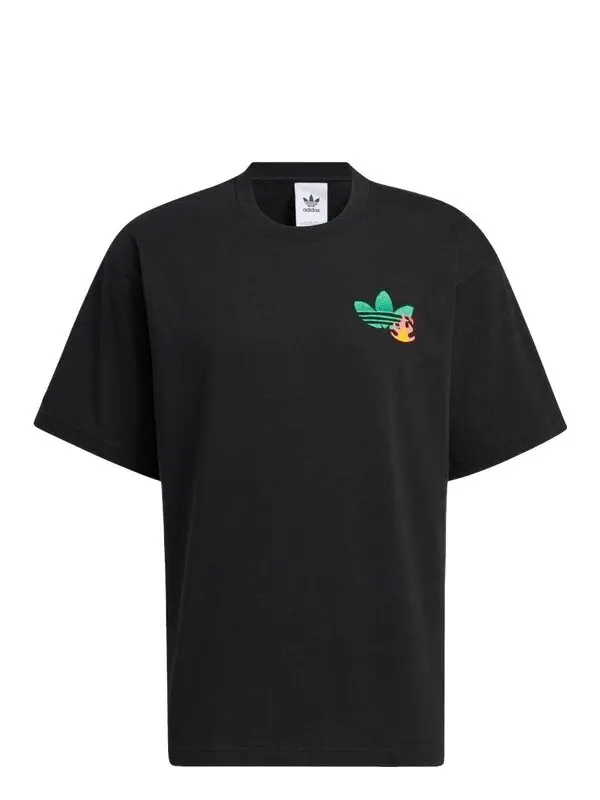 Adidas Logo Cartoon Pattern Embroidered Round Neck Short Sleeve Black T-shirt - Default Colorway