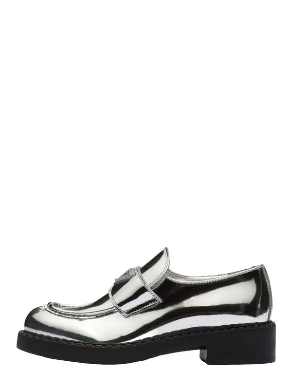 Prada Metallic Leather Loafers - Silver/black