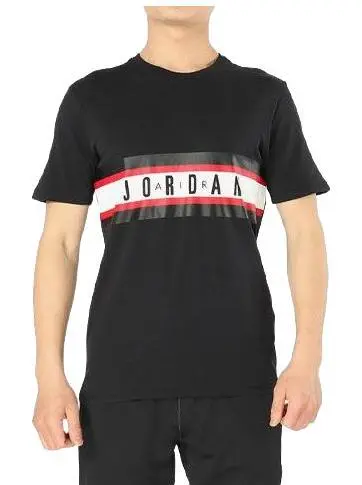 JORDAN Splicing Alphabet Logo Printing Casual Short Sleeve Black T-shirt - Multi-color