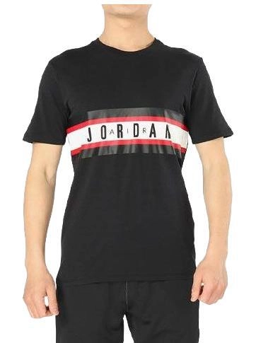 JORDAN Splicing Alphabet Logo Printing Casual Short Sleeve Black T-shirt - Multi-color