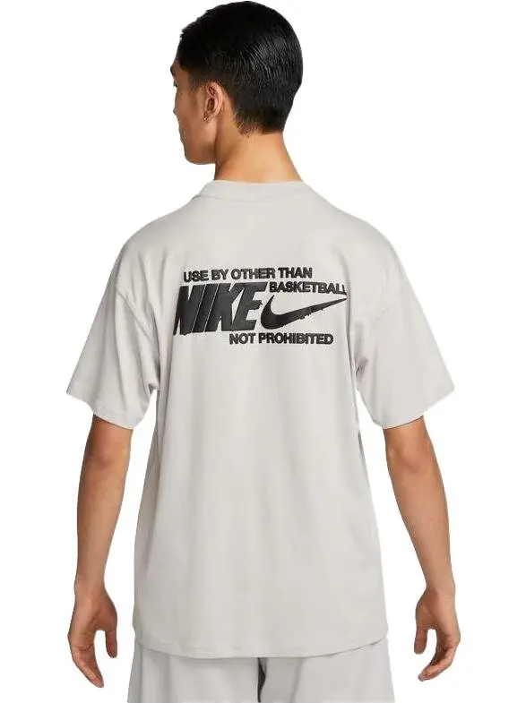 Nike Solid Color Ribbed Collar Back Printing Short Sleeve Gray T-shirt - Multi-color