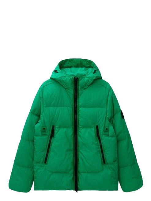 Stone Island Hooded Down Puffer Jacket With Wappen Patch - Green