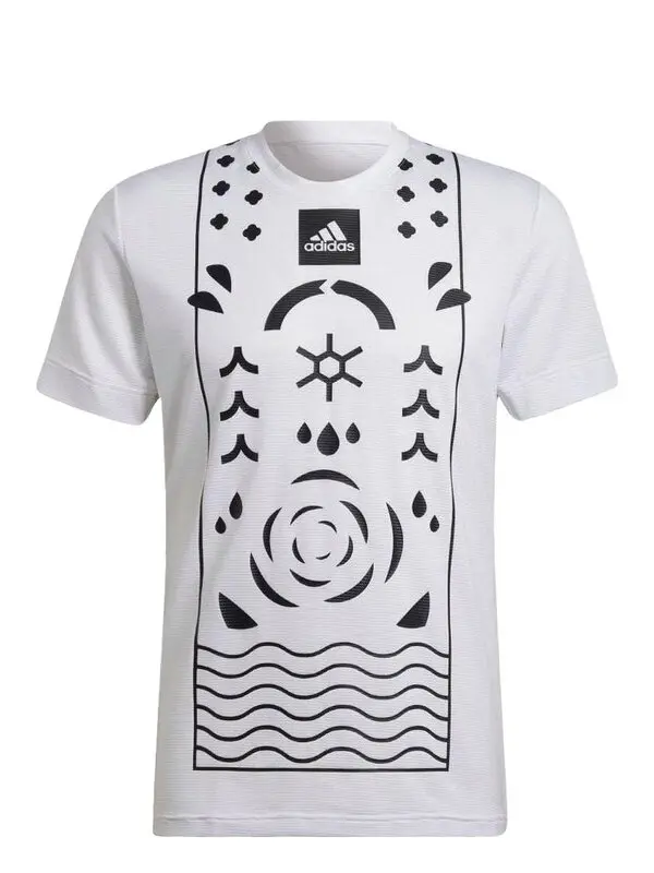 Adidas Geometry Pattern Logo Printing Round Neck Short Sleeve White - Multi-color