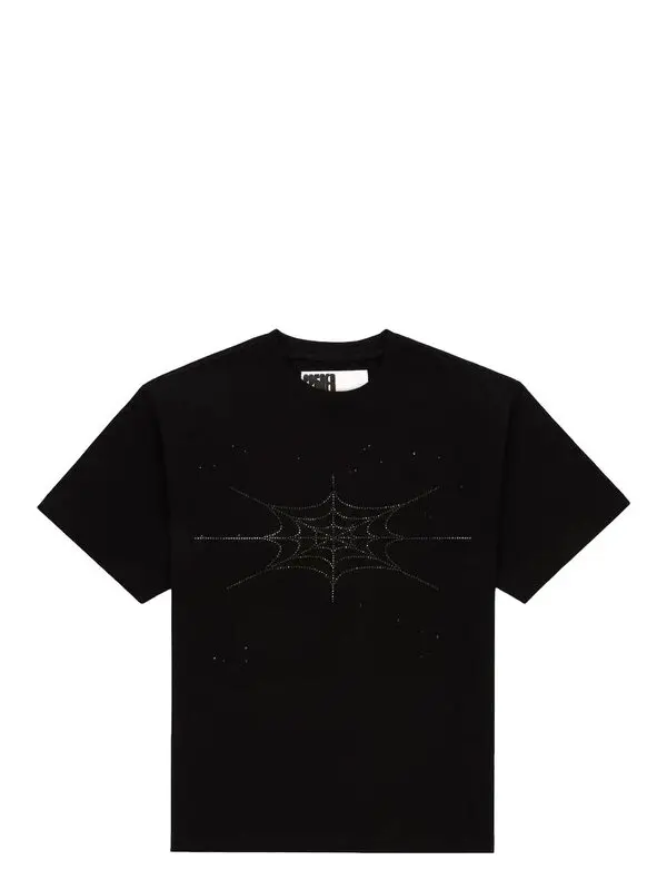 SP5DER Rhinestone Silk T-shirt - Black