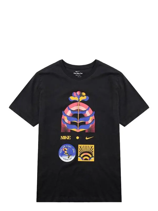 Nike Printing Pattern Round Neck Short Sleeve Black - Multi-color