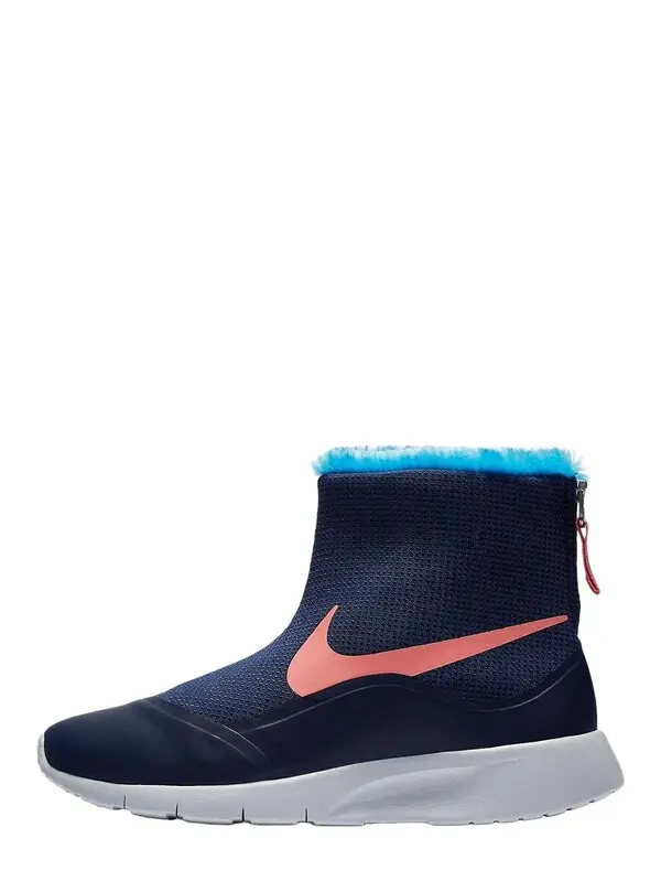Nike Tanjun High Top Sneakers With Faux Fur Trim - Dark/blue/wolf Gray