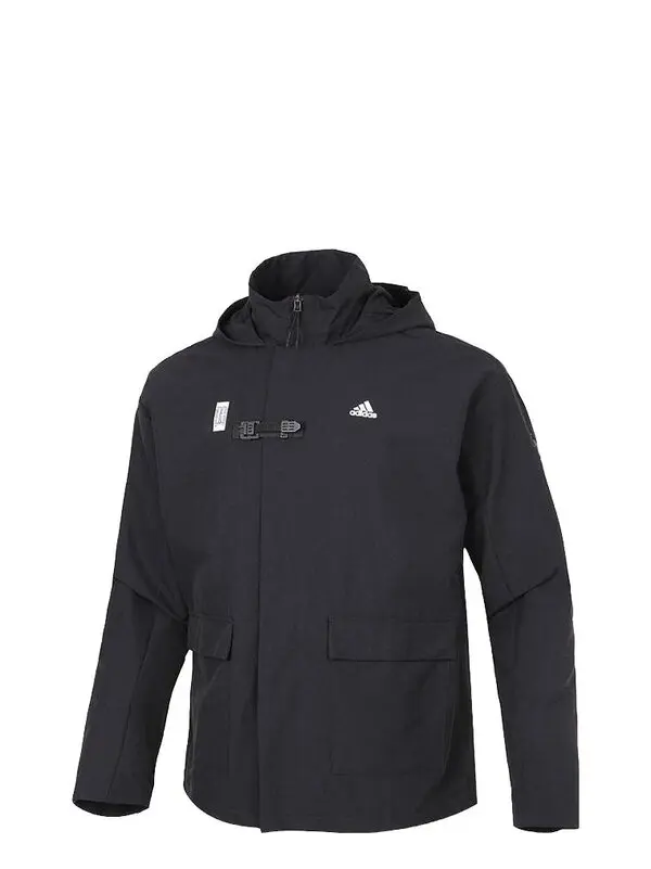 Adidas Hooded Jacket With Drawstring And Logo Detail - Black
