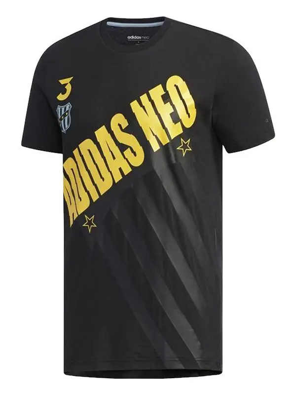 Adidas Neo Fav Brnd Gr T Large Logo Printing Knit Sports Short Sleeve - Black