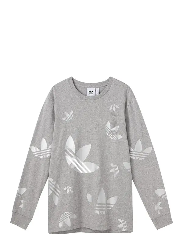 Adidas Trefoil Print Long Sleeve Pullover - Gray
