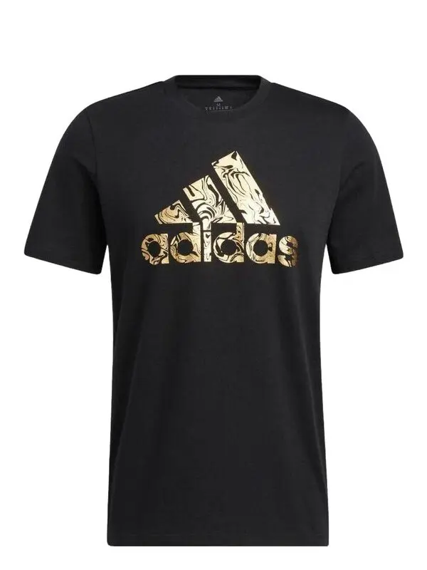 Adidas Large Logo Printing Casual Round Neck Pullover Short Sleeve Black T-shirt - Default Colorway