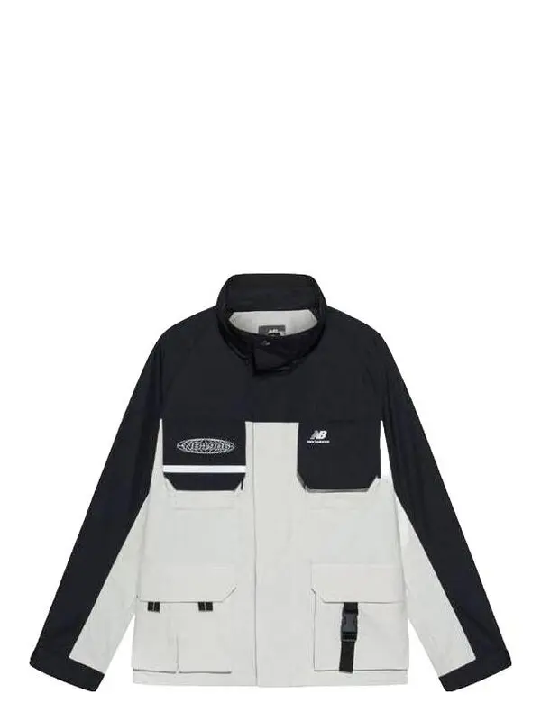 NEW BALANCE Windproof Hooded Cargo Jacket - Black/white