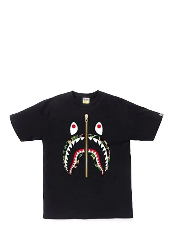 A BATHING APE Half Zip Shark Face T-shirt - Black