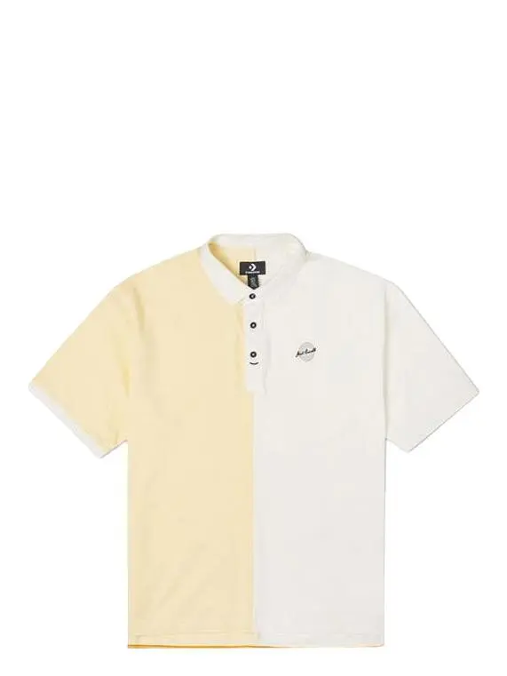 CONVERSE Splicing Colorblock Lapel Short Sleeve Cream Yellow Polo Shirt - Creamyellow