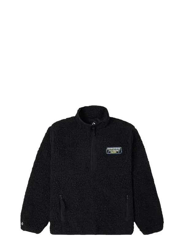 CONVERSE Logo Half Zipper Lamb's Wool Stand Collar Jacket - Black