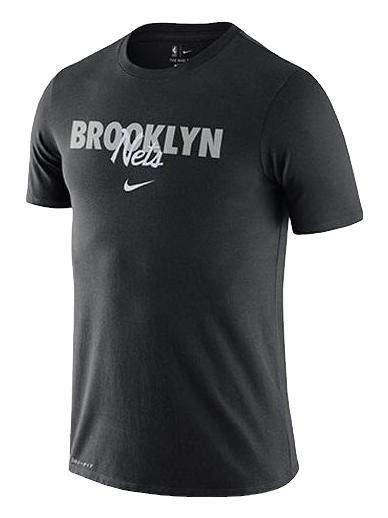 Nike Nba Dri-fit Front Logo Short Sleeve Tee 'brooklyn Nets - Black