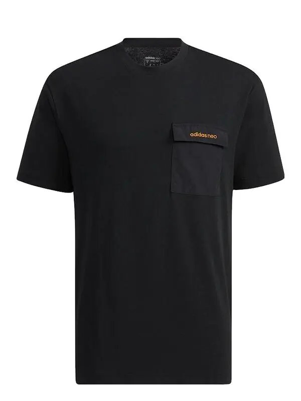 Adidas Neo M Sw Pkt Tee Chest Pocket Back Funny Sports Short Sleeve - Black