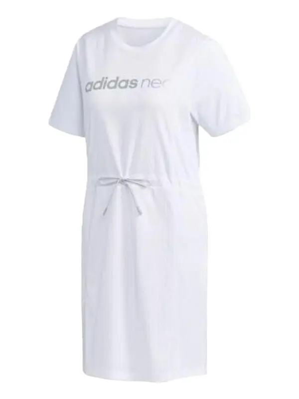 Adidas T-shirt Dress With Drawstring Waist - White