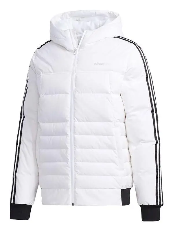 Adidas Neo Padded Hooded Down Jacket With Sporty Stripes - White