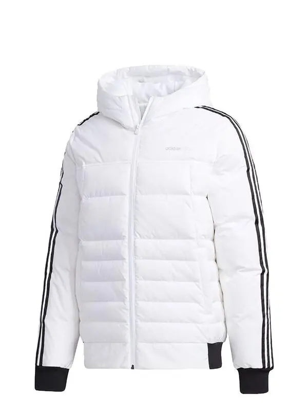 Adidas Neo Padded Hooded Down Jacket With Sporty Stripes - White