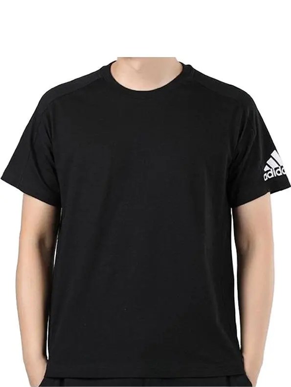 Adidas Alphabet Logo Casual Sports Round Neck Short Sleeve - Black