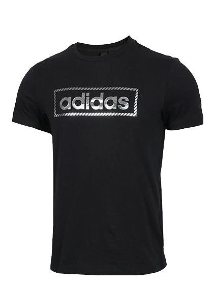 Adidas Alphabet Printing Sports Stylish Round Neck Short Sleeve - Black