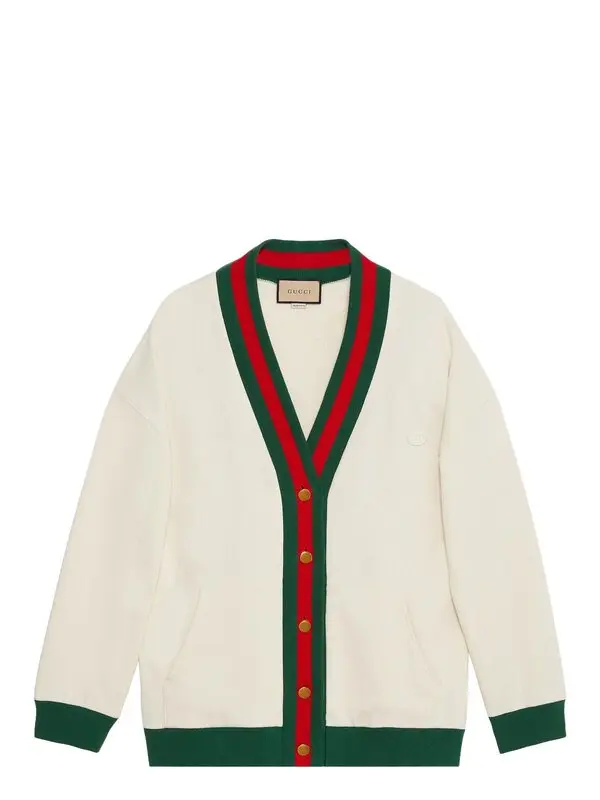 Gucci Cotton Jersey Cardigan With Web Detail - Off White