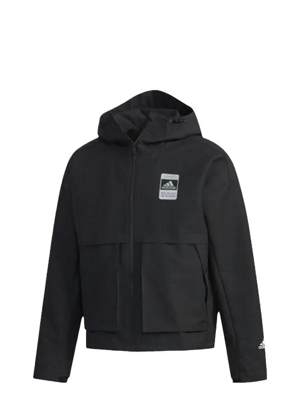 Adidas Logo Zip-up Hooded Long Sleeve Jacket - Black