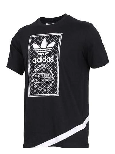 Adidas Originals Mesh Logo Printing Sports Round Neck Short Sleeve - Black