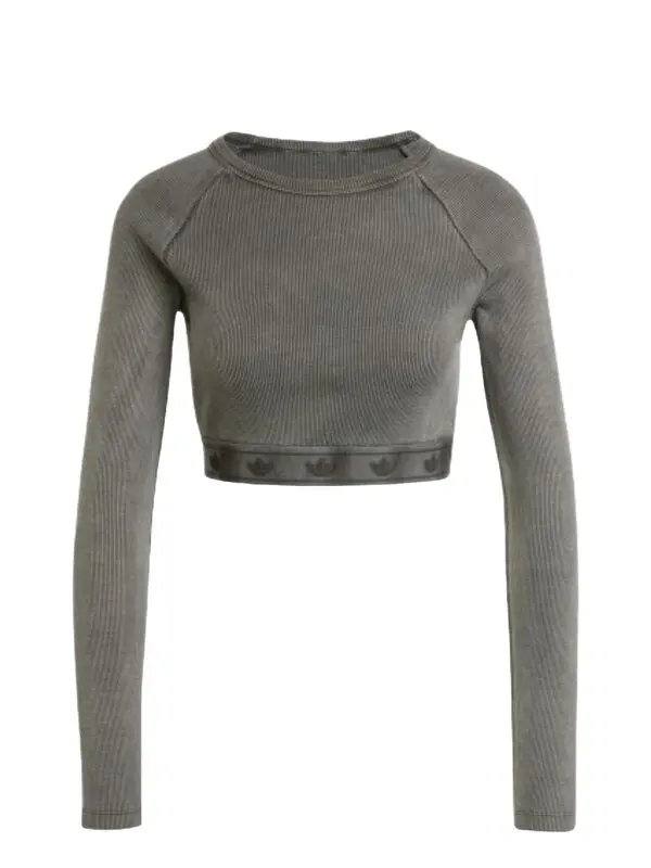 Adidas Ribbed Long Sleeve Crop Top - Black