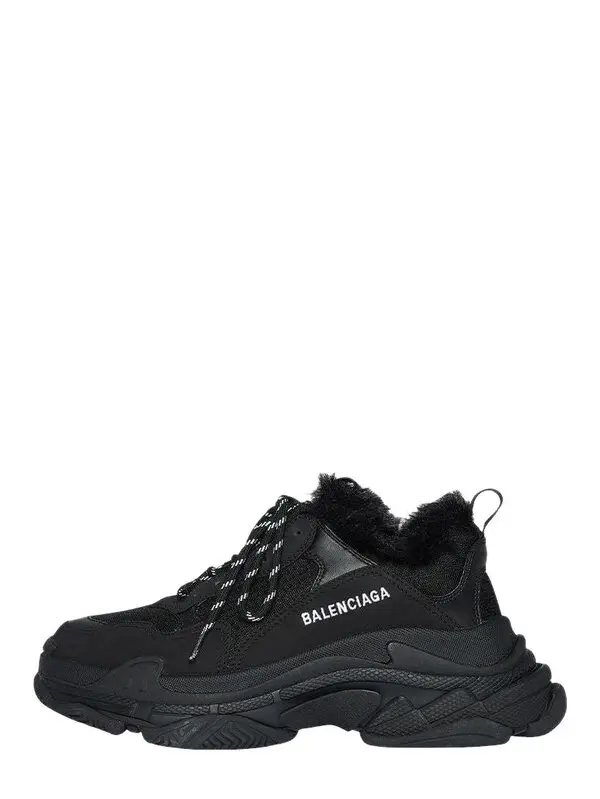 Balenciaga Triple S Sneakers With Faux Fur Trim - Black