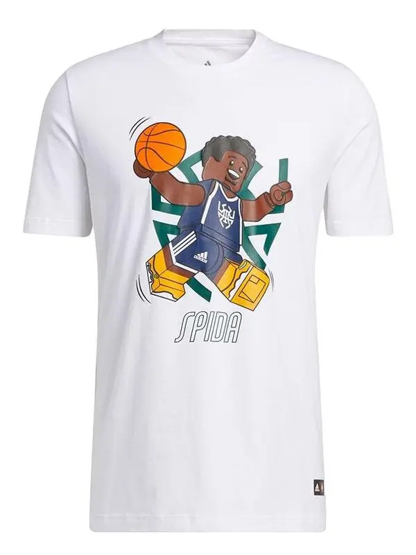 Adidas X Lego Crossover Dame Ss . Mitchell Funny Blocks Printing Basketball Sports Short Sleeve T-shirt - White
