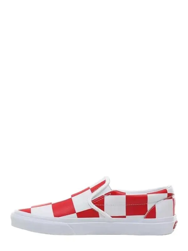 VANS Classic Slip-on Leather Checkered Sneakers - Red/white
