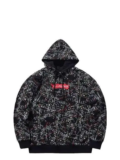 LI-NING Printed Pullover Hoodie - Black
