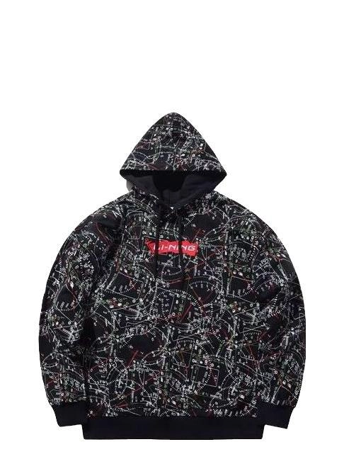LI-NING Printed Pullover Hoodie - Black