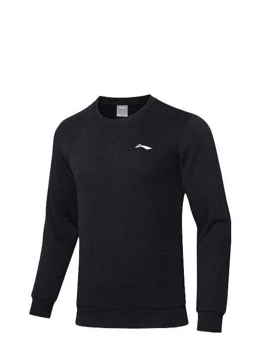 LI-NING Training Series Solid Color Fleece Lined Stay Warm Round Neck Pullover - Black