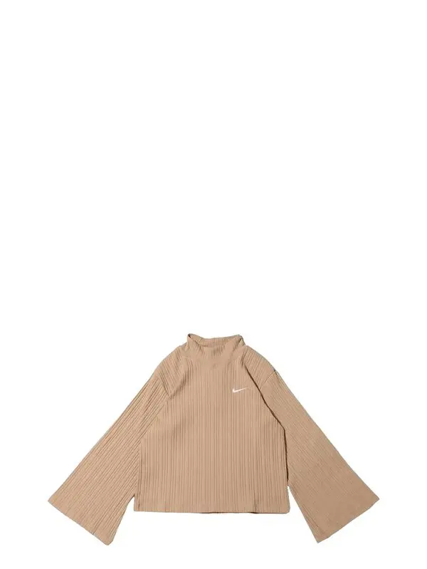 Nike Ribbed Knit High Neck Long Sleeve Top - Yellow