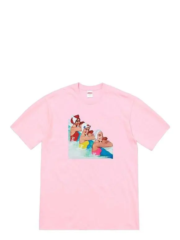 Supreme Ss18 Swimmers Tee Dark Slate Printing Short Sleeve - Pink