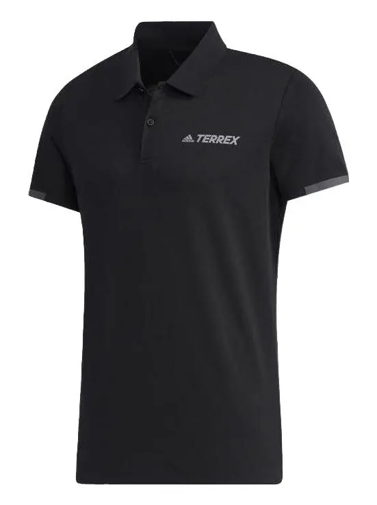 Adidas Solid Color Alphabet Printing Short Sleeve Black Polo Shirt - Default Color