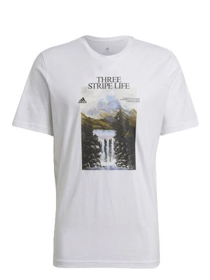 Adidas Snow Mountain Printing Sports Round Neck Short Sleeve White T-shirt - Default Color