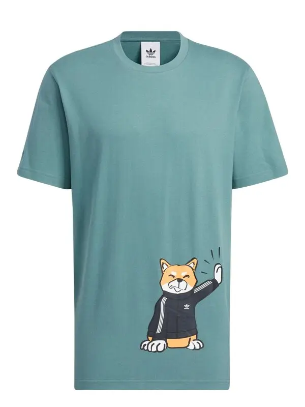 Adidas Cartoon Puppy Straight Casual Sports Short Sleeve Green T-shirt - Multi-color