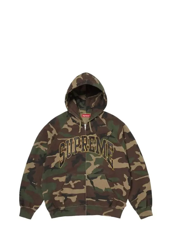 Supreme Cracked Raglan Zip Up Hooded Sweatshirt - Woodland Camo