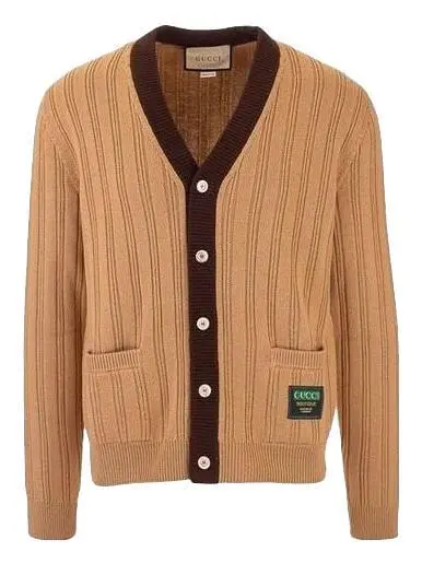 Gucci Rib Knit Wool Cardigan - Tan