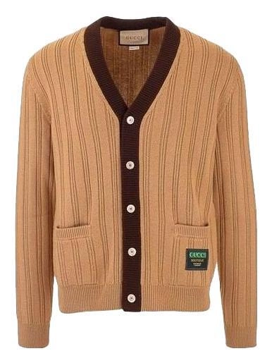 Gucci Rib Knit Wool Cardigan - Tan