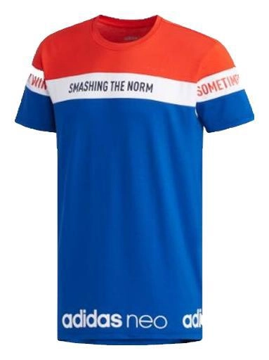 Adidas Neo Sports Round Neck Short Sleeve Red Blue Splicing - Redblue