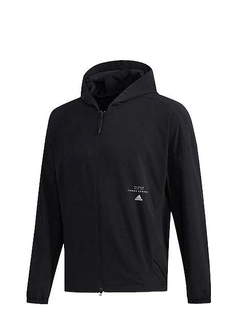 Adidas Hooded Zip-up Jacket With Sporty Stripes - Black