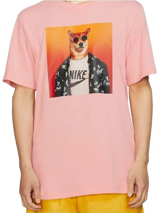 Nike Sunglasses Printing Round Neck Short Sleeve Pink Red - Pinkred